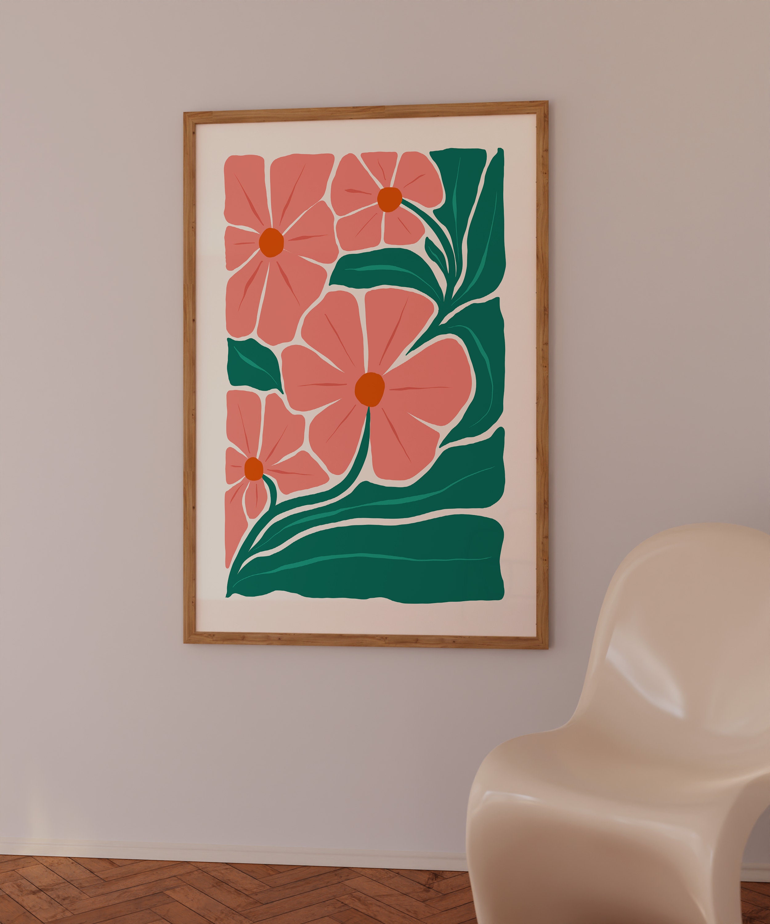 Retro Flower Poster 70s Print Trendy Wall Art Minimal - Etsy
