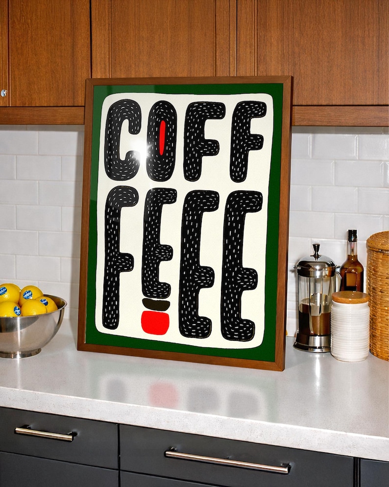 Coffee Poster Typography Print: Retro Kitchen Wall Art, Bold Cafe Quote ...