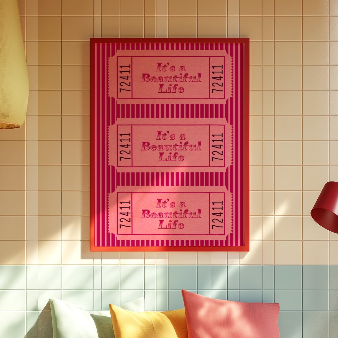 Retro Ticket Stub Print, Kitsch, Pink Wall Art (digital Download) - Etsy UK