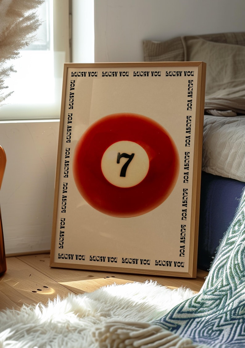 Lucky Number 7 Pool Ball Print: Retro Billiards Poster - Etsy