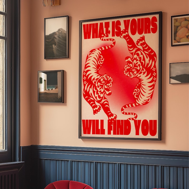 Tiger Poster, 70s Poster, Affirmation Poster, Aesthetic Art, Red Wall ...