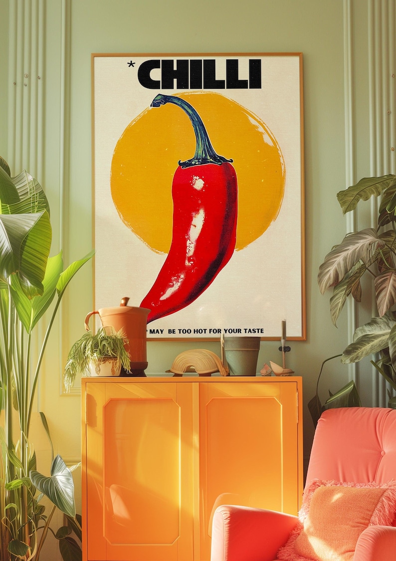 Chilli Pepper Poster: 70s Retro Kitchen Wall Art (digital Download) - Etsy