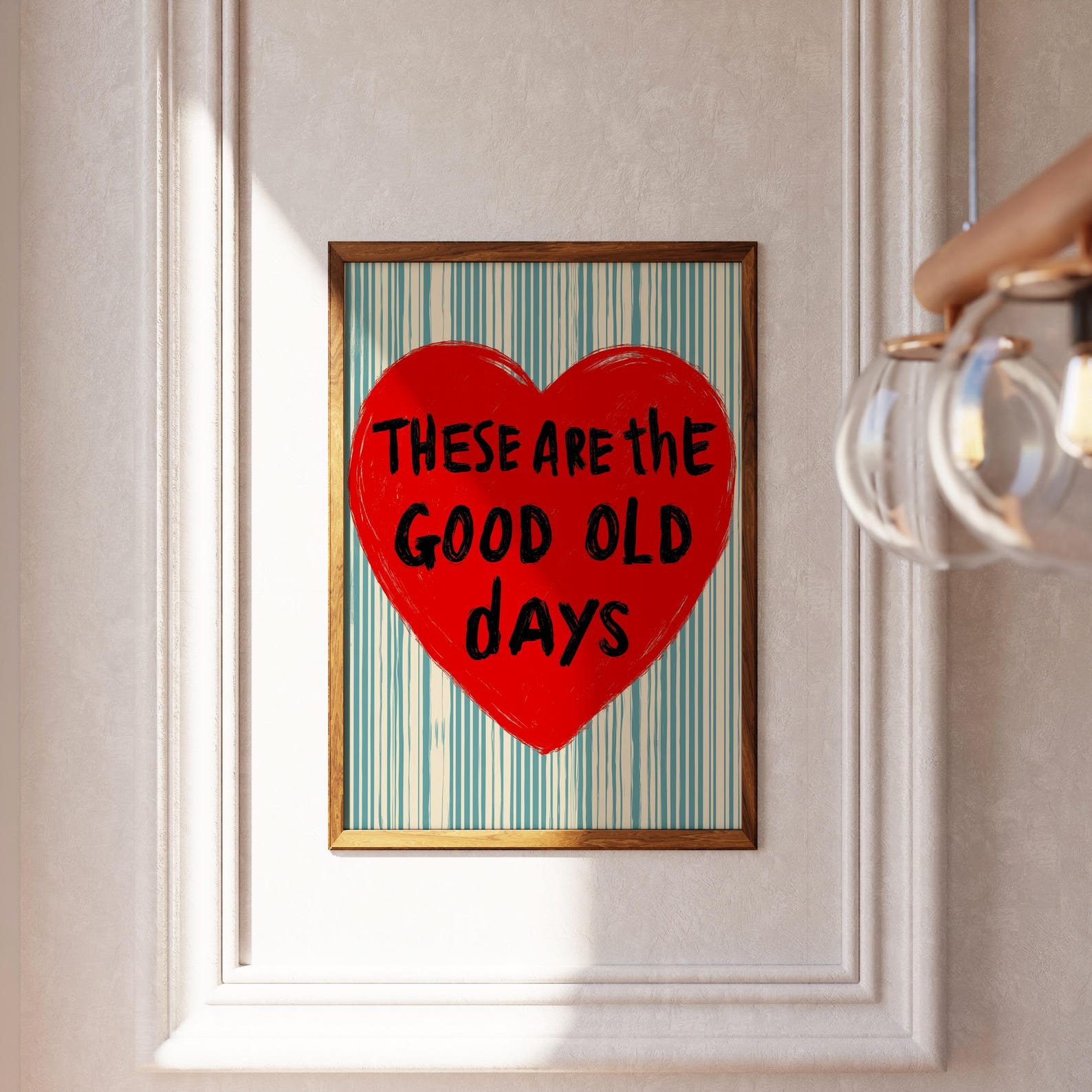 Good Old Days Poster: Retro Heart Wall Art, Nostalgic Typography Print ...