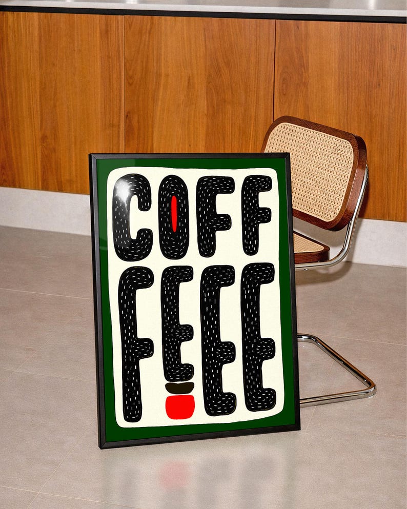 Coffee Poster Typography Print: Retro Kitchen Wall Art, Bold Cafe Quote ...