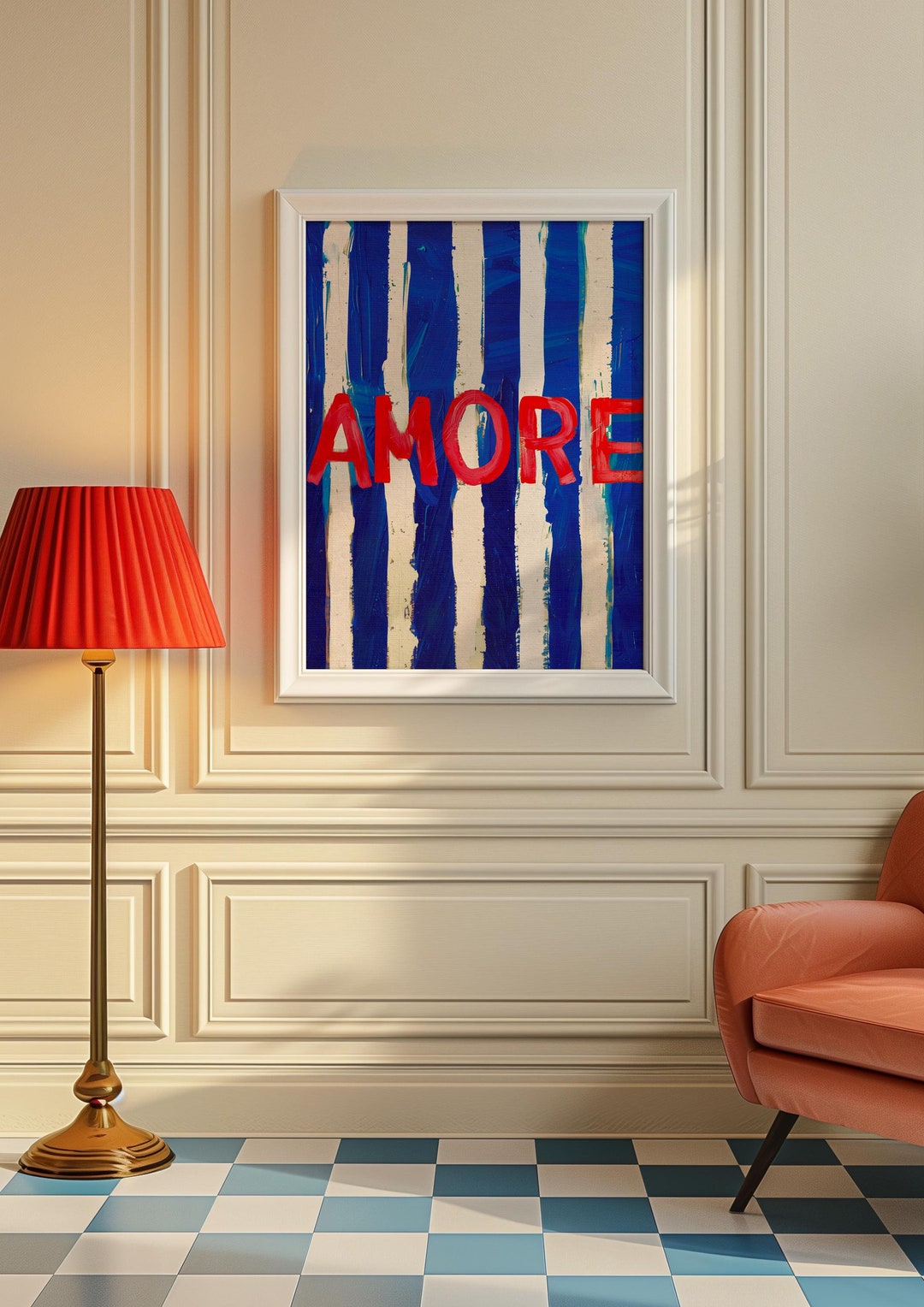 Amore Poster, Typography Poster, Red Wall Art, Stripe Wall Print ...