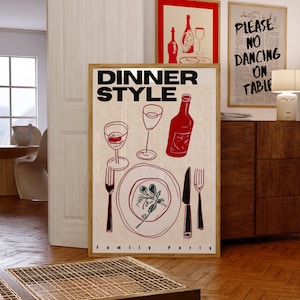 Dinner Party Poster, 70s Wall Print, Red Wall Art, Trendy Poster ...