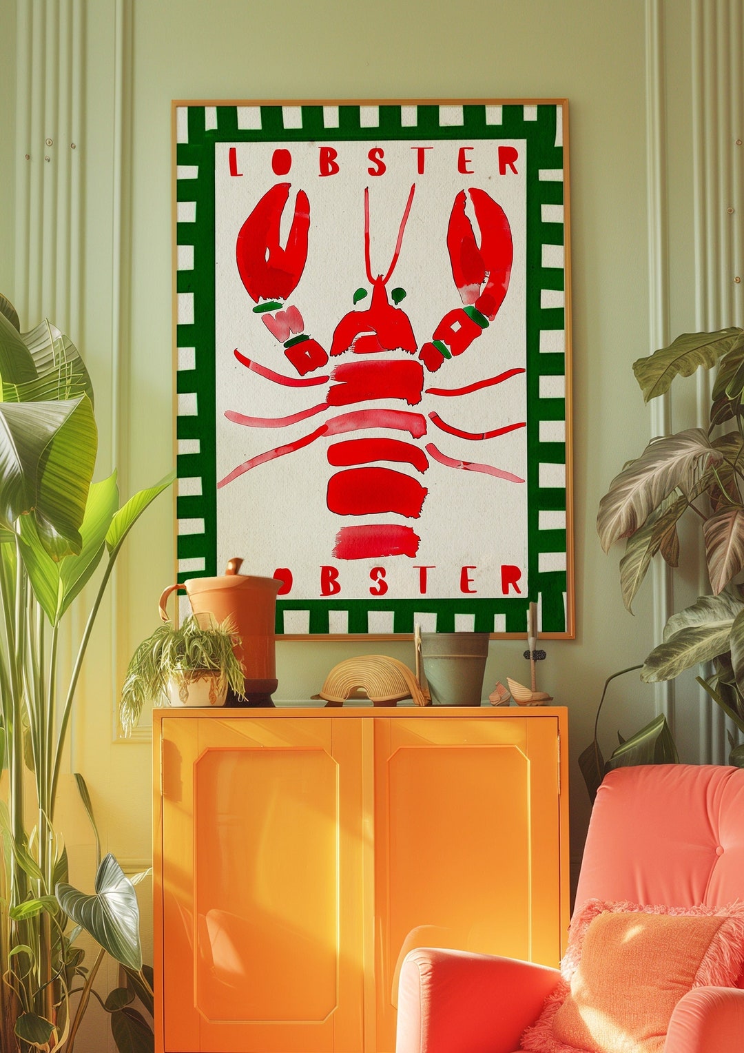 Lobster Poster, Eclectic Maximalist Art, Red Wall Art, Kitchen Wall ...