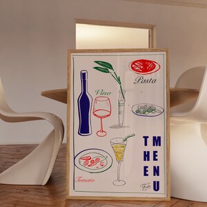 The Menu Poster, 70s Poster, Red Wall Art, Dinner Poster, Kitchen Wall ...