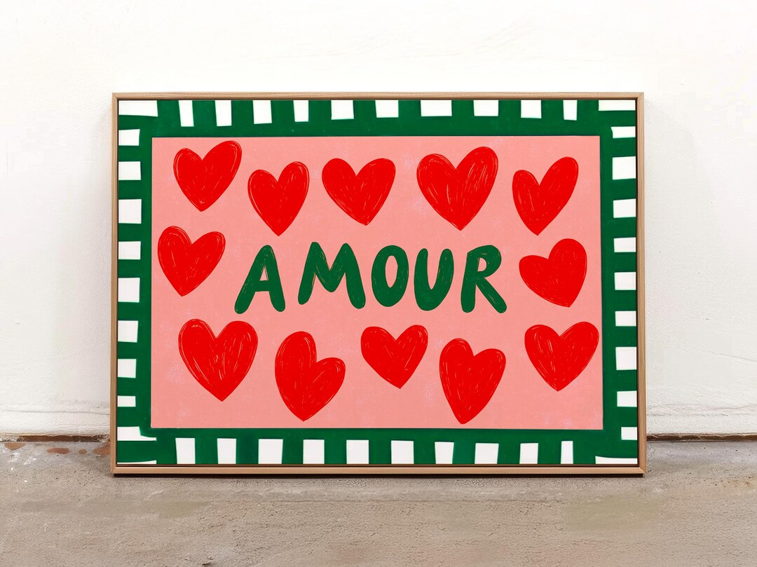 Amour Heart Poster: Red Typography Art, Colorful Wall Decor, French ...