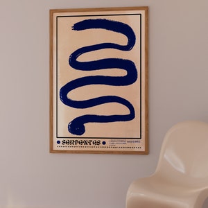 Serpentes Snake Print: 70s Retro Blue Wall Art - Etsy