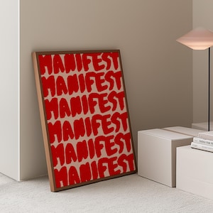 Typography Poster, Manifest Print, Red Wall Art, Trendy Quote Print ...
