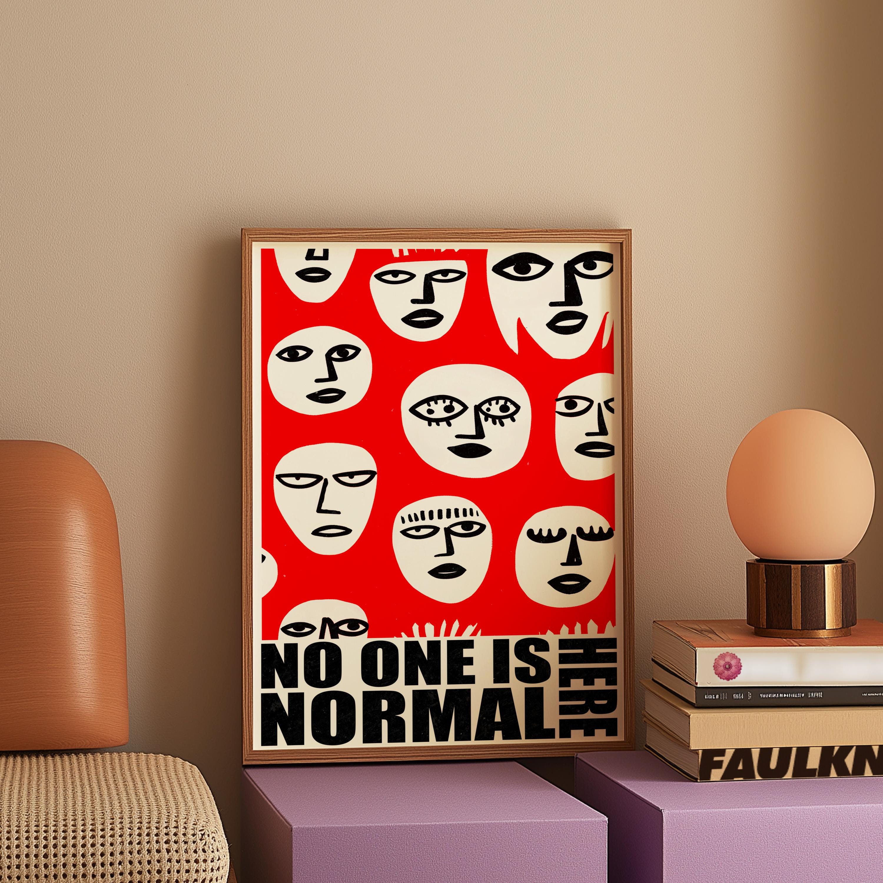 Red Abstract Face Art Print: Quirky Pop Surrealist Decor (digital ...