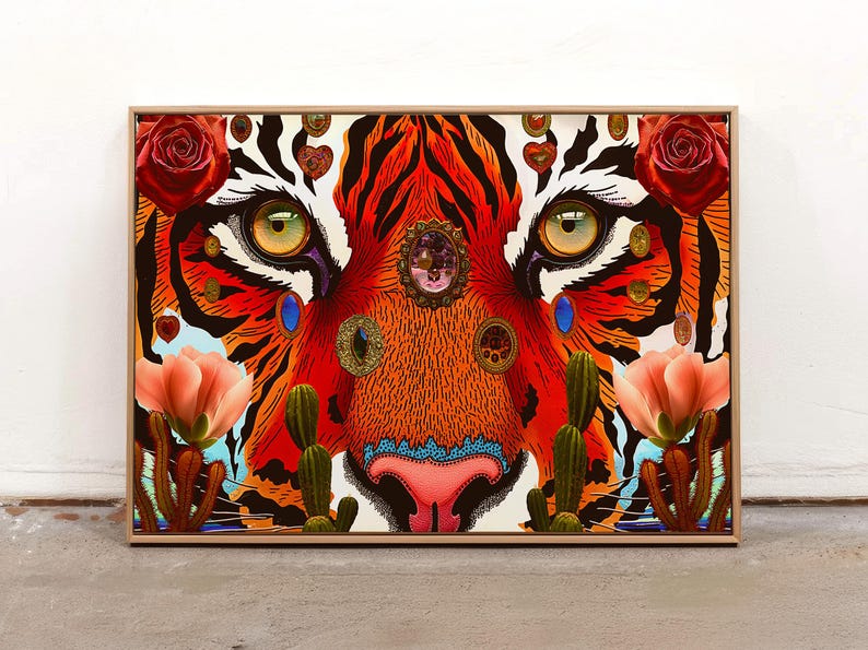 Sacred Tiger Art Print: Maximalist Boho Animal Poster (digital Download ...