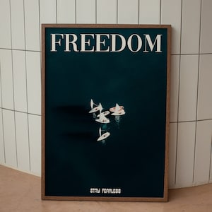 Freedom Poster, 70s Wall Print, Blue Wall Art, Yatch Poster, Summer ...
