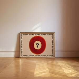 Lucky Seven Pool Ball, Red Wall Art, Retro Poster, Vintage Billiard ...