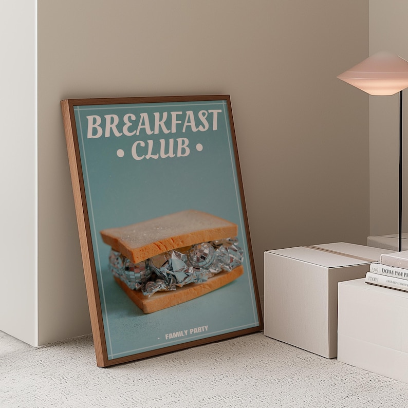 Breakfast Club Poster: Disco Ball Sandwich, 70s Retro Art (digital ...