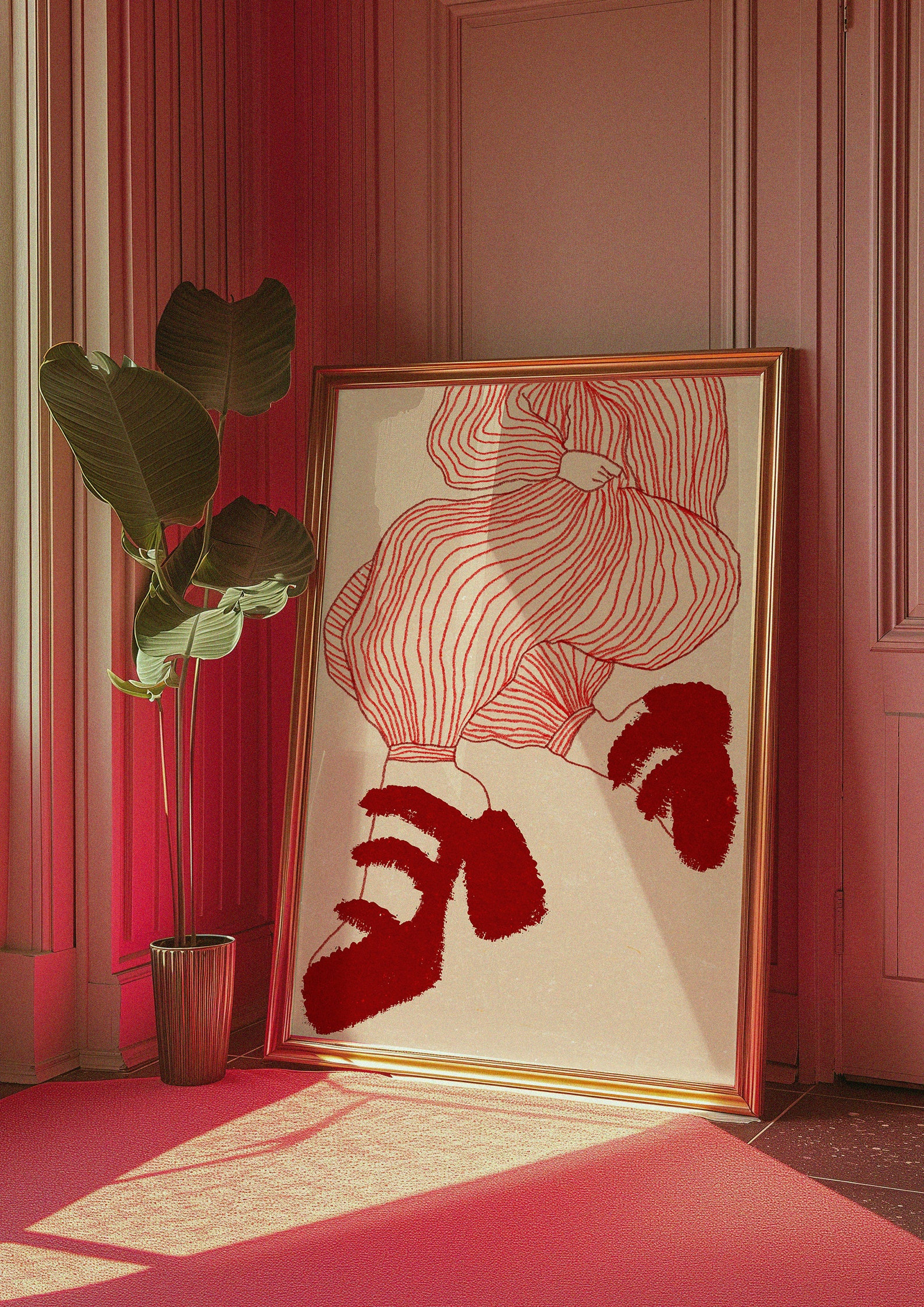 Red Line Art Woman Poster: 70s Retro Print (digital Download) - Etsy