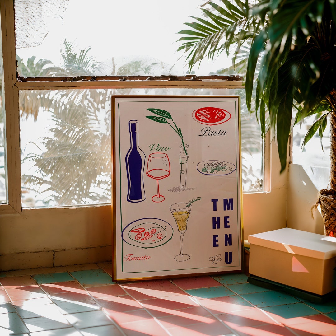 The Menu Poster, 70s Poster, Red Wall Art, Dinner Poster, Kitchen Wall ...