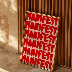 Manifest Poster, Typography Poster, Red Wall Art, Bedroom Wall Decor ...