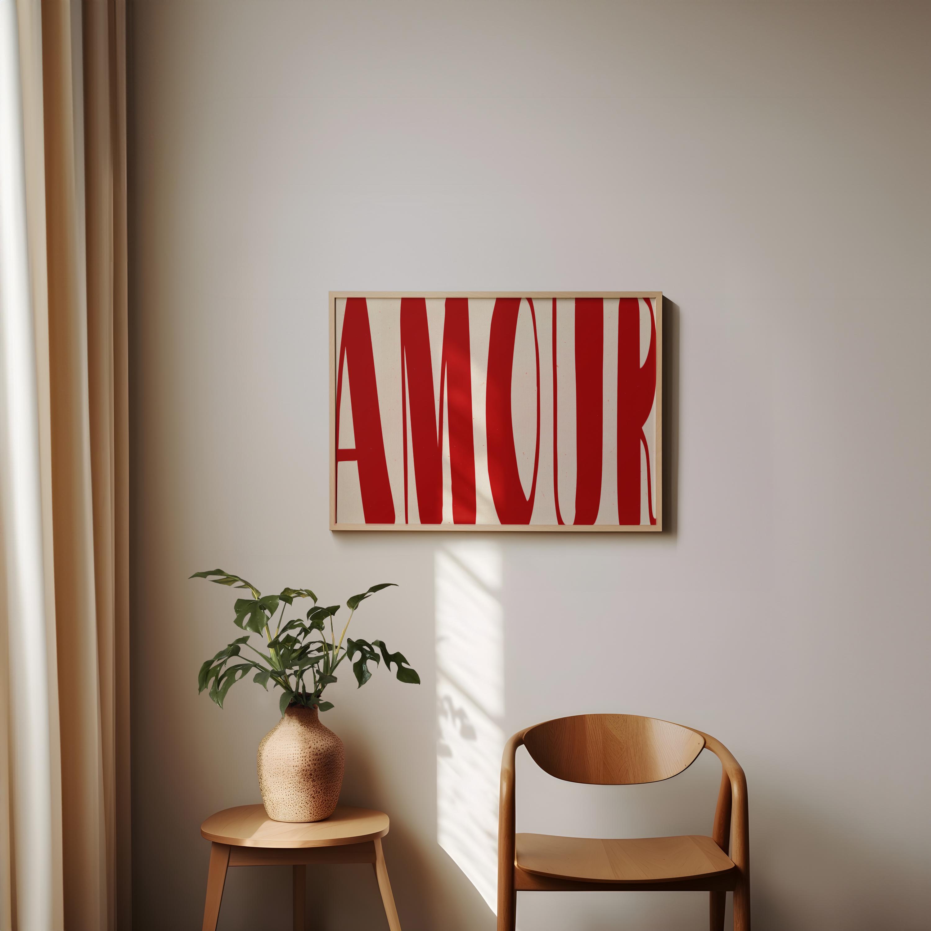 Amour Love Letter Print: Kitsch Red Typography, Trendy Wall Art ...