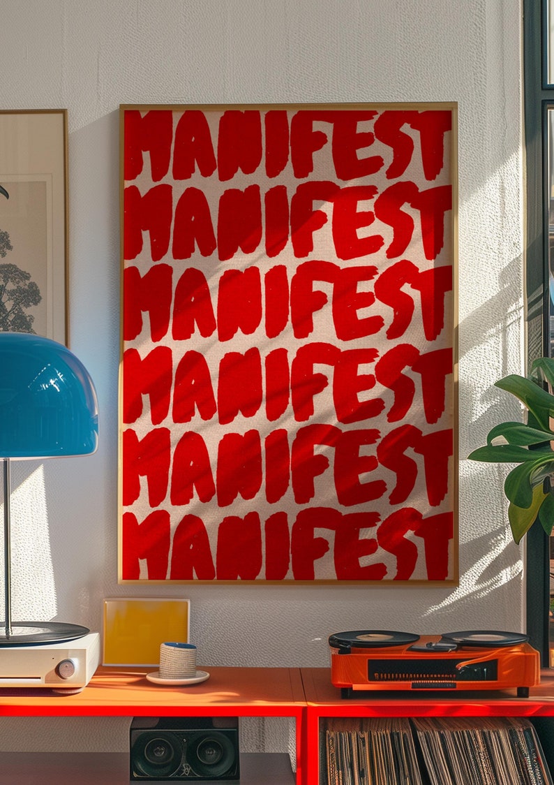 Manifest Typography Poster: Red Eclectic Wall Art - Etsy