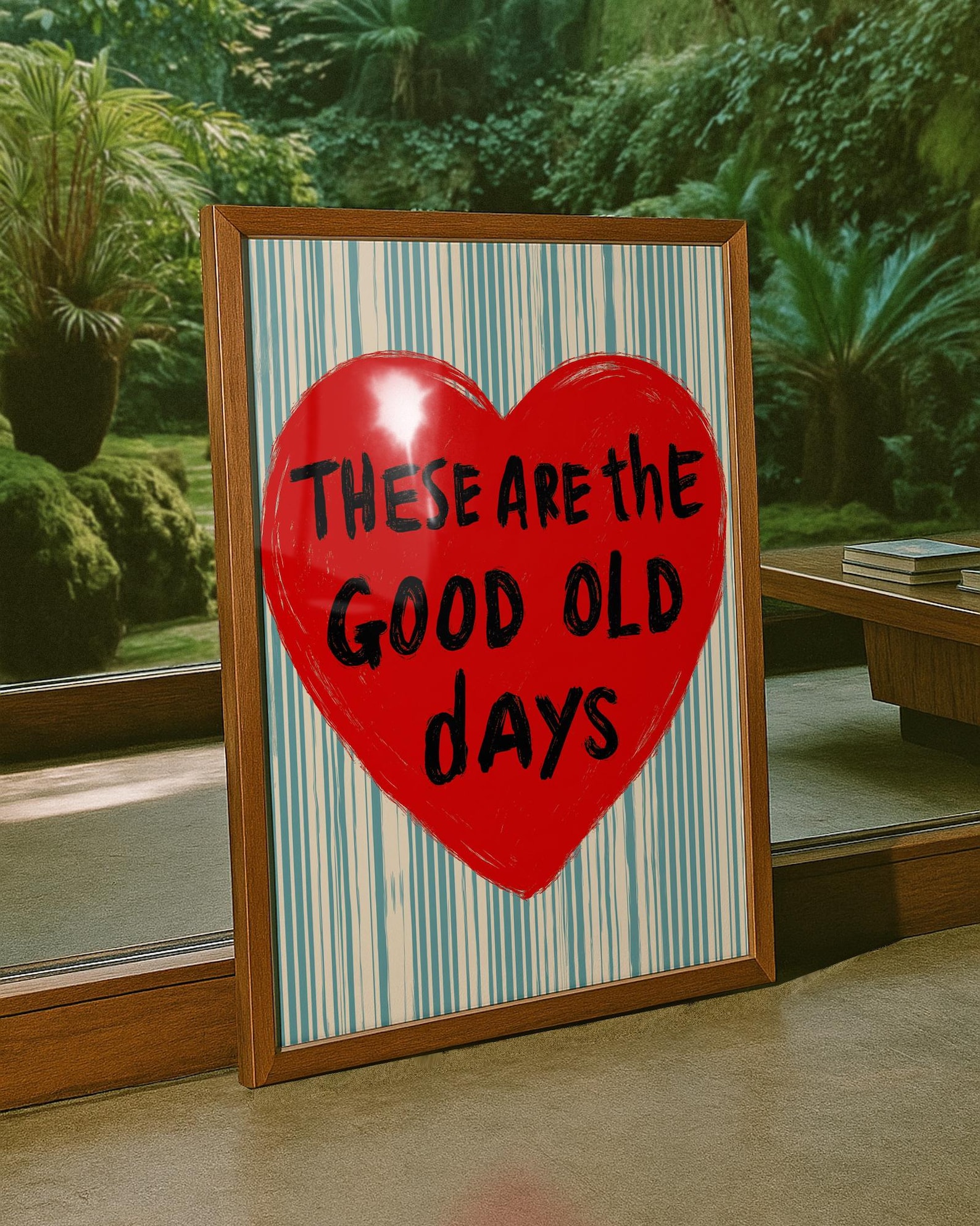 Good Old Days Poster: Retro Heart Wall Art, Nostalgic Typography Print ...