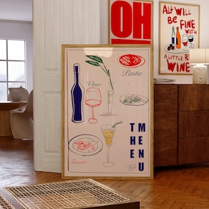 The Menu Poster, 70s Poster, Red Wall Art, Dinner Poster, Kitchen Wall ...