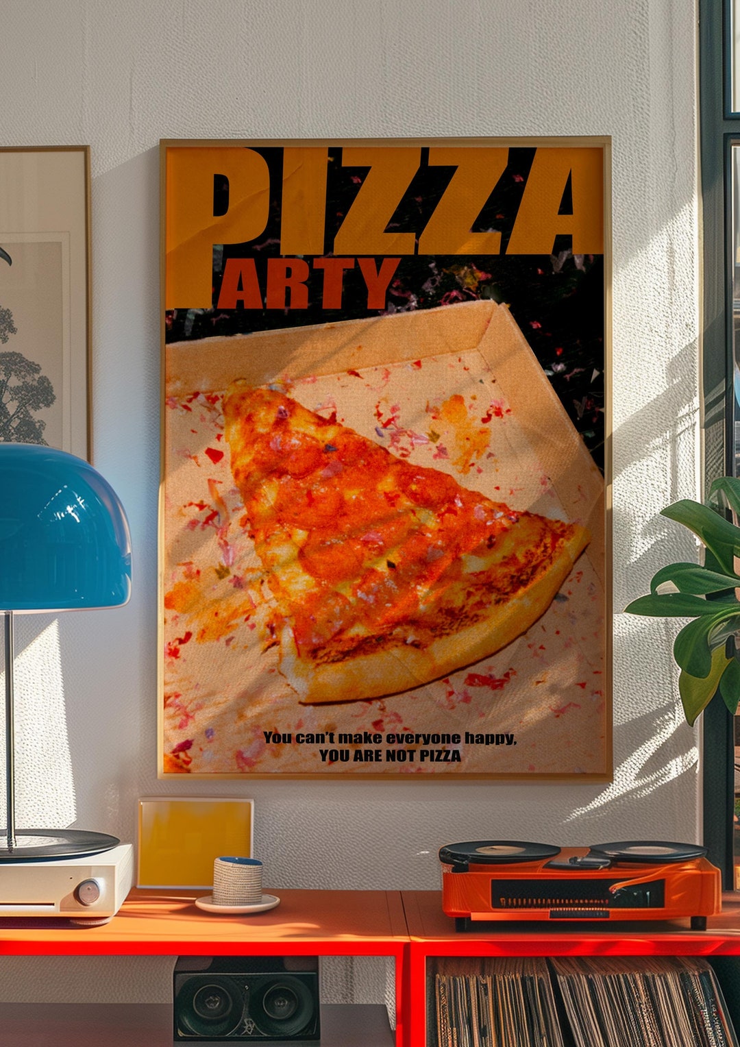 Pizza Party Poster, Orange Wall Art, Retro Wall Decor, Vintage Poster ...