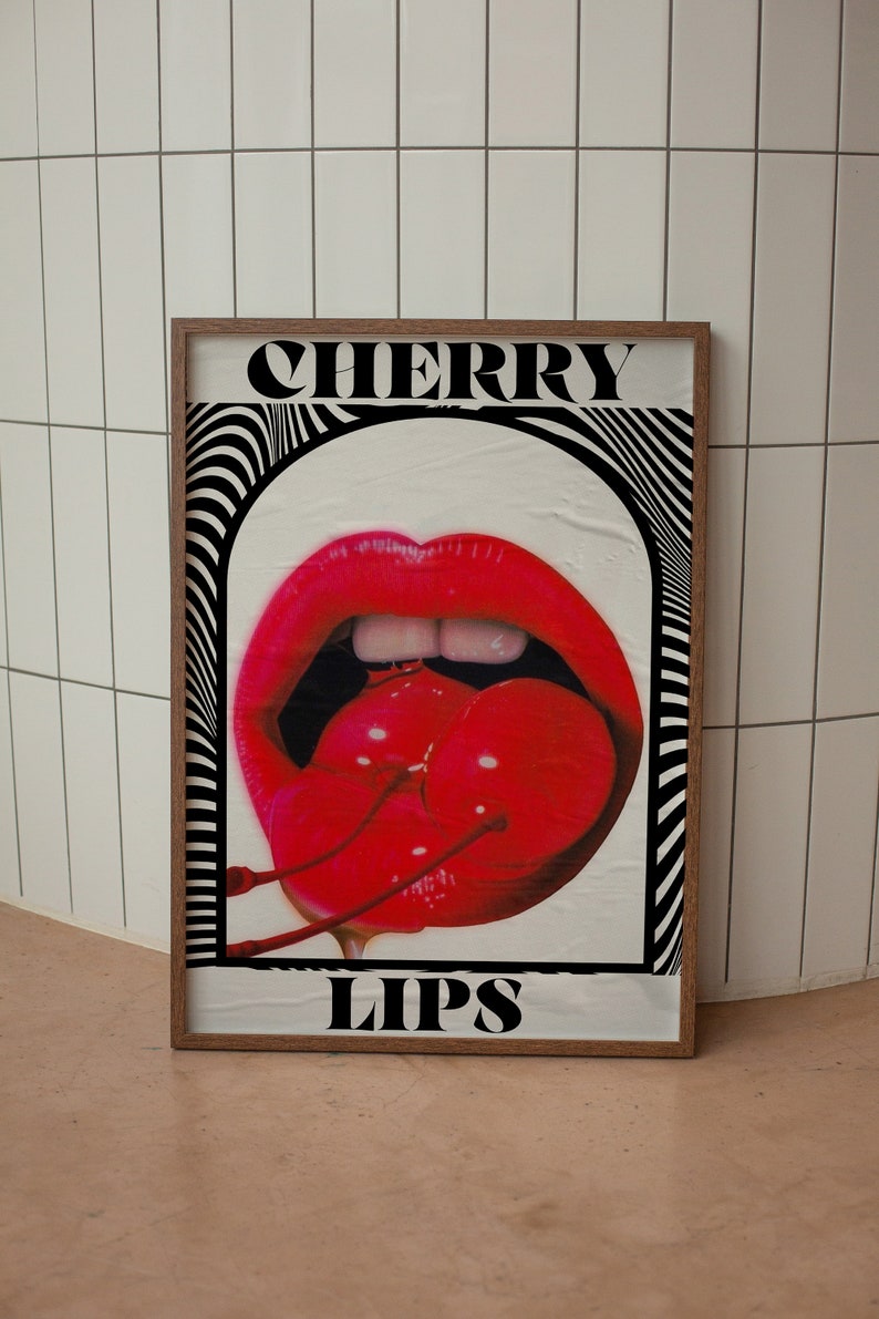 Cherry Lips Poster: 70s Retro Psychedelic Wall Art (digital Download ...