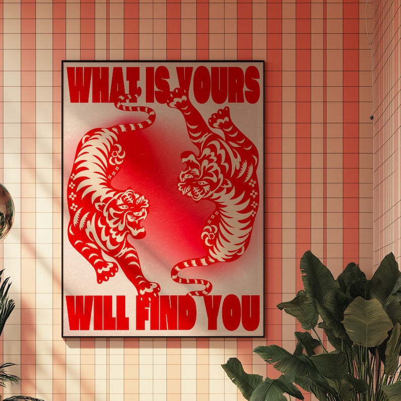 Tiger Poster, 70s Poster, Affirmation Poster, Aesthetic Art, Red Wall ...