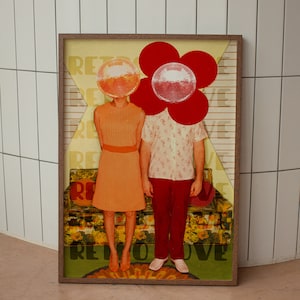 Disco Head Couple Poster: Retro Surreal Love Art Print (digital ...