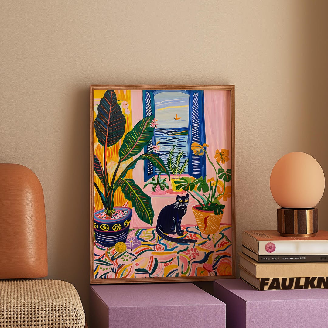 Eclectic Cat Poster, Maximalist Wall Art, Trendy Art Prints, Botanical ...