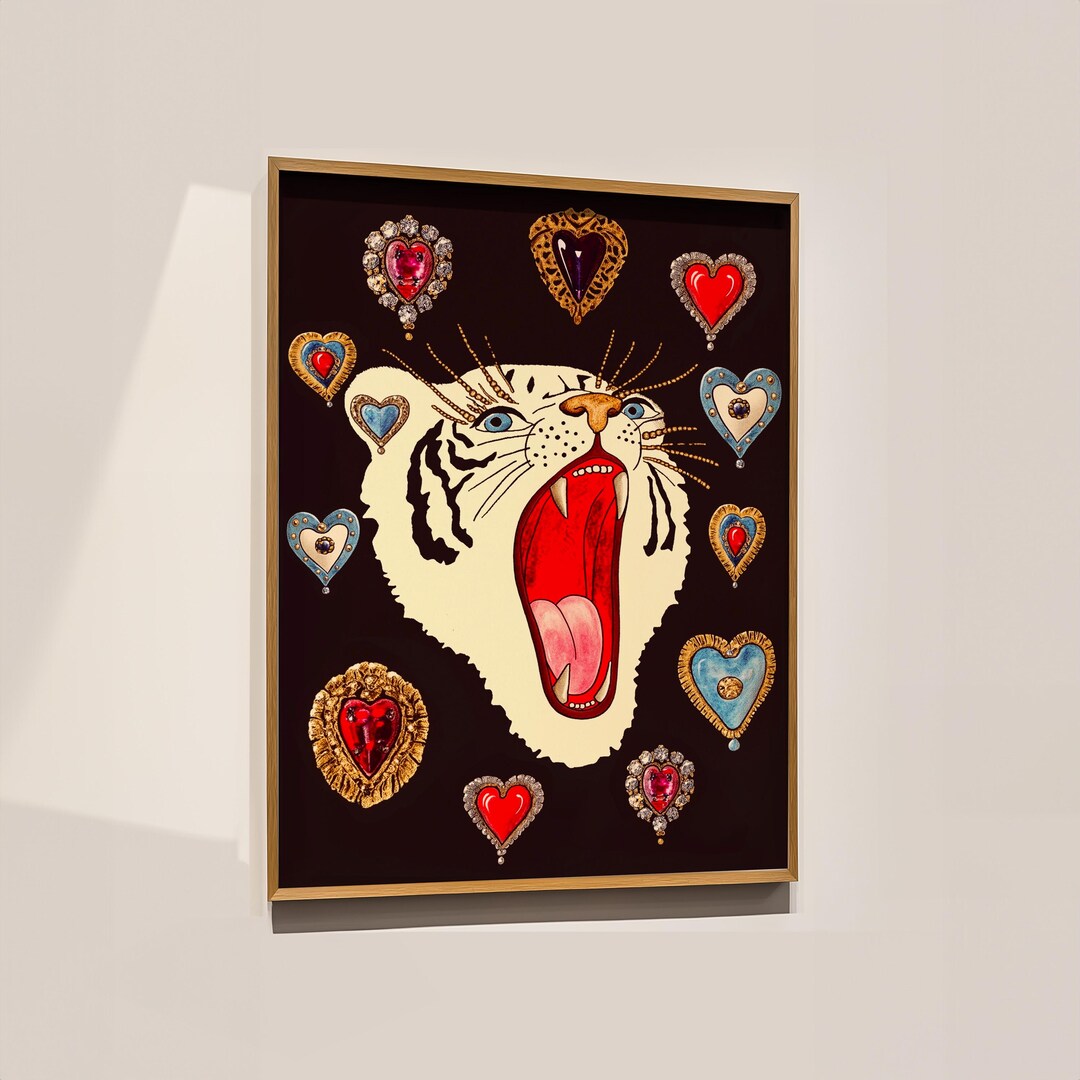 Roaring Tiger Heart Poster, Dopamine Decor, Maximalist Animal Art, Bold ...