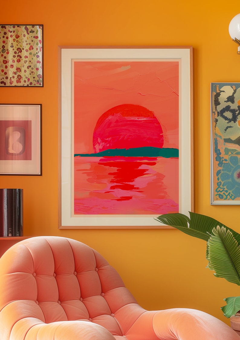 Red Sunset Poster: Psychedelic Y2K Wall Art (digital Download) - Etsy