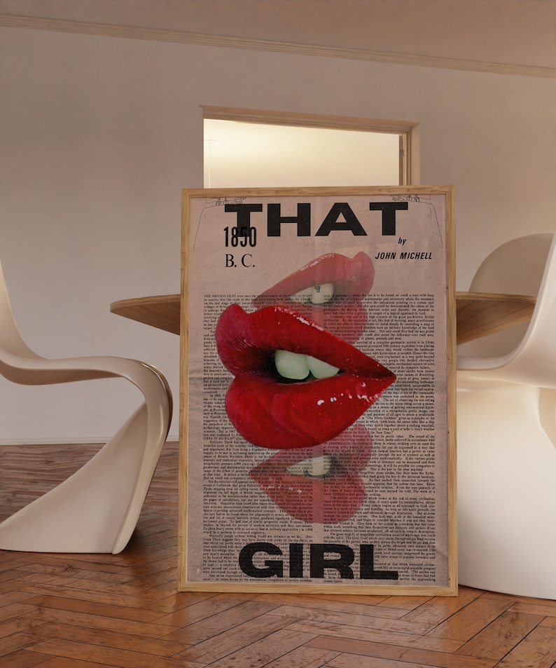 Vintage Magazine Lips Poster: 70s Retro Red Wall Art (digital Download ...