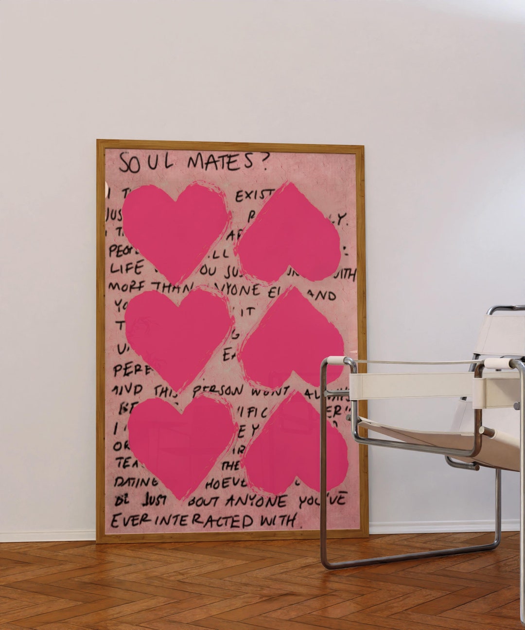 Retro Love Letter Print: Pink Hearts, Soulmate Art (digital Download ...