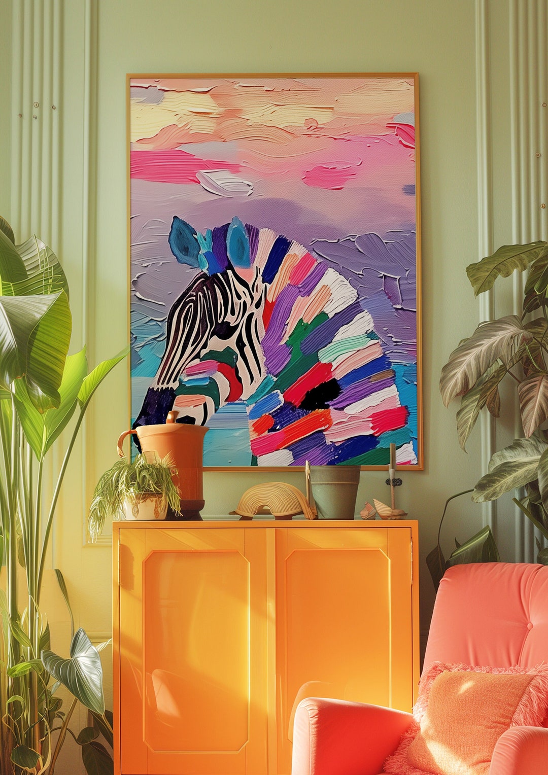 Zebra Poster, Pink Wall Art, Psychedelic Art, Dopamine Decor ...