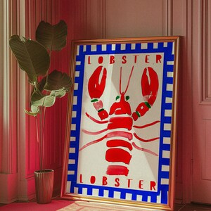 Lobster Poster, Eclectic Maximalist Art, Red Wall Art, Kitchen Wall ...