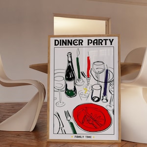 Dinner Poster, 70s Wall Print, Red Wall Art, Kitchen Poster, Summer ...