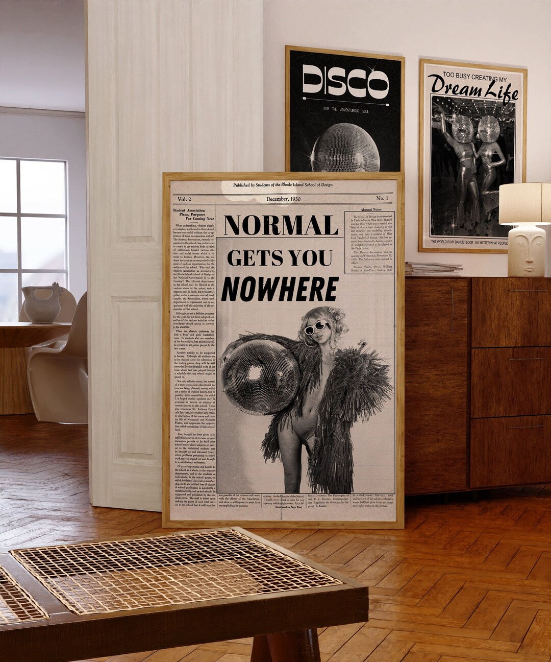 Disco Ball Poster, 70s Retro Print, Black Wall Art, Psychedelic Art ...