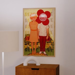 Disco Head Couple Poster: Retro Surreal Love Art Print (digital ...