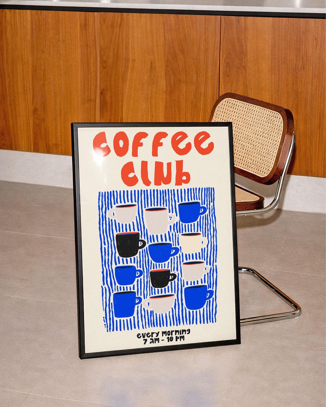 Coffee Club Poster: Kitchen Wall Art, Coffee Cups Print, Modern Cafe ...