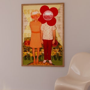Disco Head Couple Poster: Retro Surreal Love Art Print (digital ...