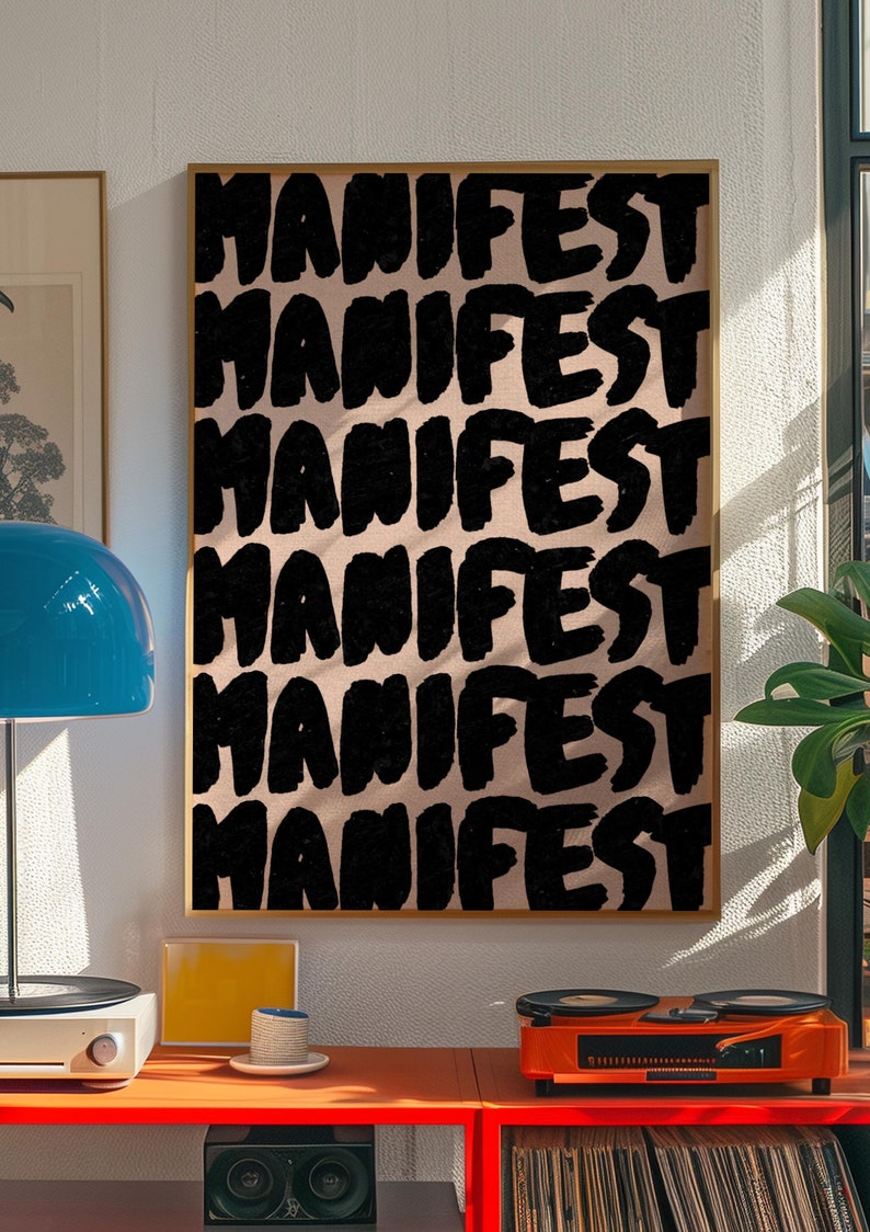 Manifest Typography Poster: Black Ink Wall Art - Etsy