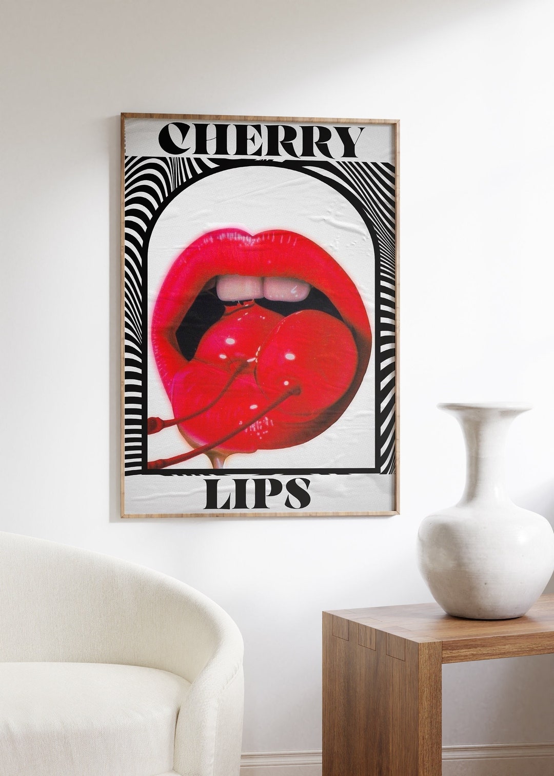 Retro Cherry Lips Poster: 70s Psychedelic Wall Art - Etsy