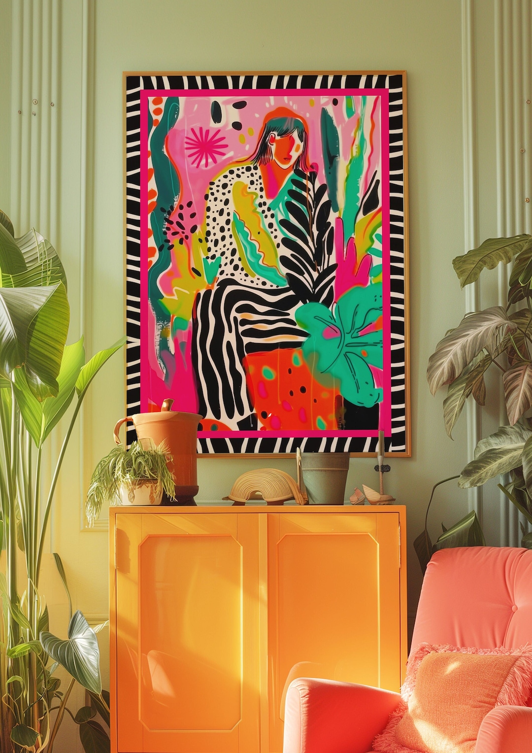 Red Wall Art , Maximalist Wall Art, Dopamine Decor, Woman Poster ...