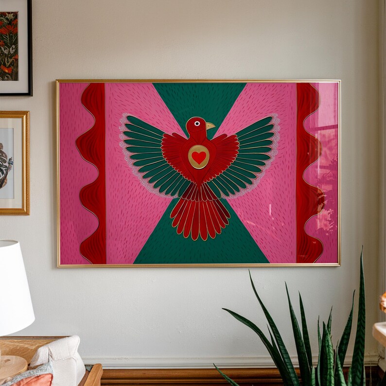 Sacred Heart Bird Print: Maximalist Colorful Wall Art - Etsy
