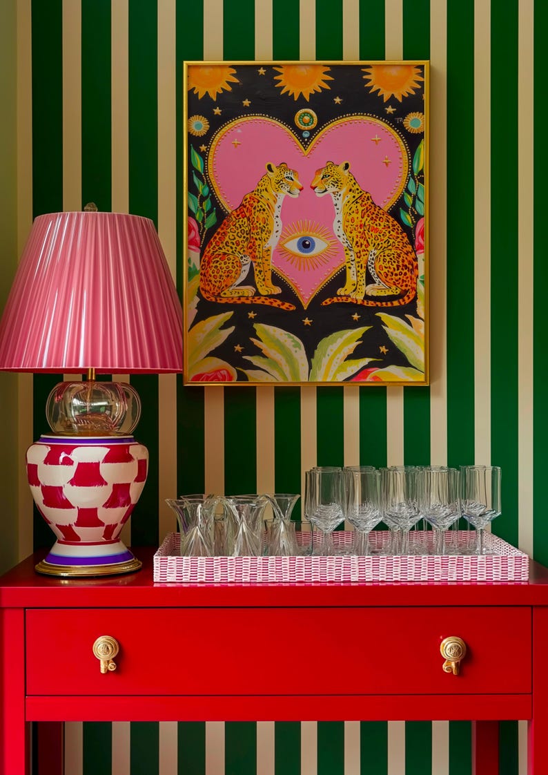 Cheetah Love Art Print: Sacred Heart, Tropical Jungle (digital Download ...