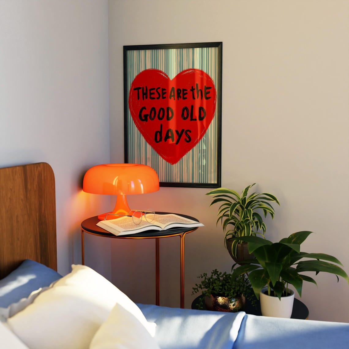 Good Old Days Poster: Retro Heart Wall Art, Nostalgic Typography Print ...
