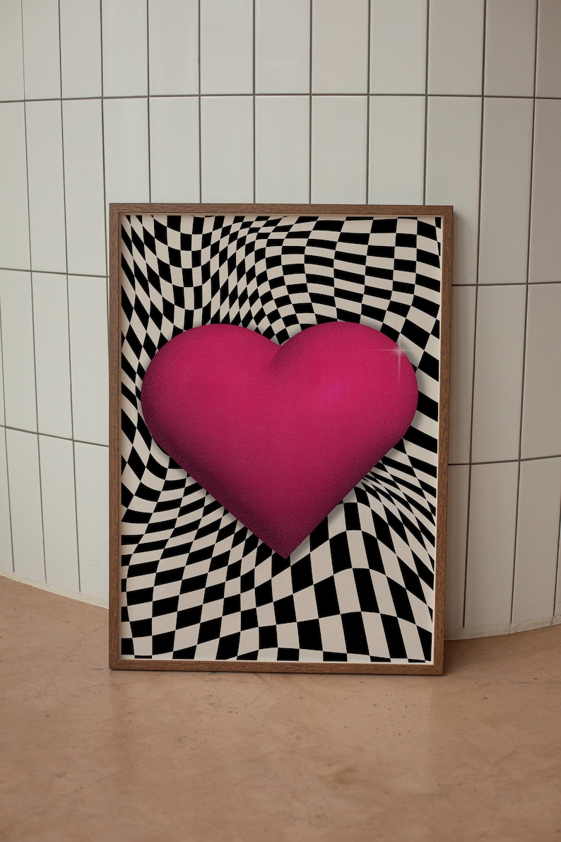 Pink Heart Poster 70s Psychedelic Poster Funky Wall Decor - Etsy